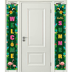 Rainlemon Summer Porch Banner Welcome Luau Hawaii Summer Party Front Door Sign Decoration