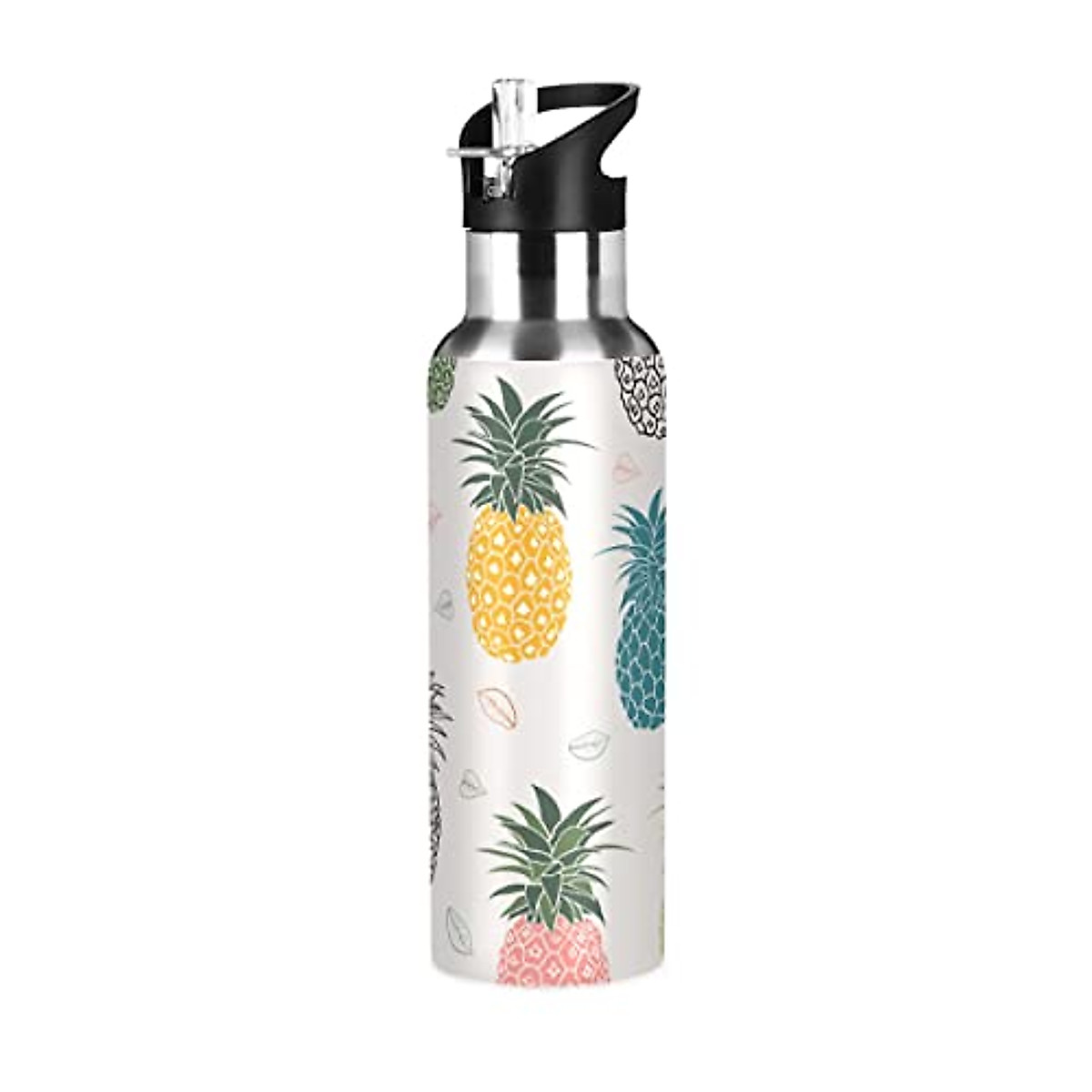 xigua Pineapple Water Bottle with Straw Lid Vacuum Insulated Stainless Steel Thermo Flask for Sports Cycling Hiking School Home,20 oz.