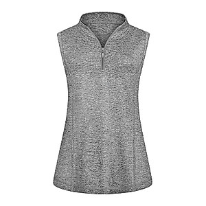 Viracy Workout Tank Tops for Women, Moisture Wicking Running Shirts Sleeveless 1/4 Zip Up Golf Top Lightweight Cool Delicate Versatile Flattering Boutique Daily Lounge wear Grey XL