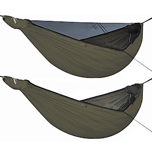Onewind 11Ft Camping Hammock with Mosquito Net and Structure Ridgeline, Lightweight Portable Double Hammock with 12ft Tree Straps, Ideal for Camping, Hiking, Backpacking, OD Green