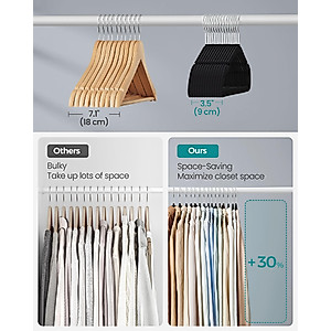 SONGMICS Velvet Hangers 50 Pack, Non-Slip Clothes Hangers, 17 x 8.3 Inches, Coat Hangers with Wide Shoulder Notches, Pants Bar, 360° Swivel Hook, Space-Saving, for Closet, Ink Black UCRF039B03