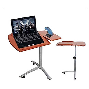 Lifting Computer Desk Mobile Standing Desk,Laptop Sit or Stand Desk on Wheels,Portable Workstation Coffee Breakfast Table Gaming Desk Adjustable Height PC Work Desk for Home Office Small Space,Brown