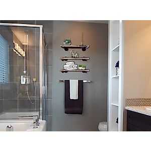 Ty Creations Floating Shelves with Industrial Pipe Brackets Home, Set of 3, Rustic Wall Mounted Wood Shelving Storage Home Decor for Bathroom, Kitchen, Bedroom, Living Room, Office