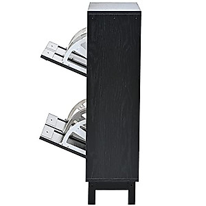 Merax Rattan Free Standing Shoe Rack with 4 Flip Drawers, Modern 2-Tier Storage Cabinet with Large Space for Entrance Hallway, Boho Style, Black