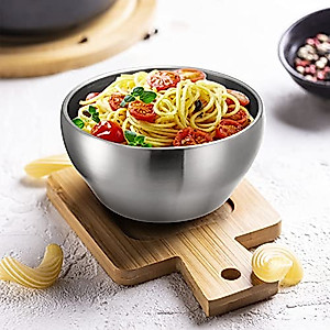 Youeon 3 Pack 25 Oz SUS304 Brushed Stainless Steel Bowls, Double Wall Insulated Bowl, Stainless Steel Soup Bowls, Metal Mixing Bowls, Nesting Bowls for Kids,Children, Matte Finish, BPA Free