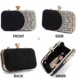 Yokawe Womens Rhinestone Evening Bags Sparkly Crystal Purse Clutch Bride Wedding Party Prom Handbag (Black)