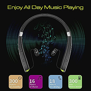 Bluetooth Headset, 2022 Upgraded Neckband Bluetooth Headphones with Retractable Earbuds, Noise Cancelling Stereo Earphones with Mic, Foldable Wireless Headphones for Sports Office with Carry Case