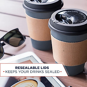 Glowcoast Disposable Coffee Cups With Lids and Sleeves, 12 oz - (90 Pack) To Go Coffee Cup With Lid. Togo Travel Paper Hot Cups Insulated For Hot, Cold Beverage Drinks (Dusk Grey)
