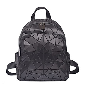 Geometric Luminous Ladies Backpack Wallet Holographic Reflective Backpack Diamond Travel Backpack (Silver)