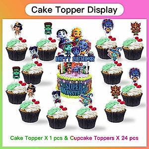 Super Monster Party Supplies Decorations Birthday Cake Topper Banner Decor Backdrop Balloons