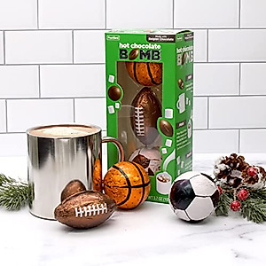 Sports Hot Chocolate BOMB® 3 Piece Gift Set, 2 Pack of Hot Cocoa Melting Balls, Fall Football, Soccer, and Basketball Gift, Holiday Stocking Stuffer Gift By Frankford Candy
