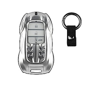 YFRAUTO Key Fob Cover for Honda Car Smart Key Case Full Protection Covers with Key Chain Ring Metal Silver for Honda Civic Accord CRV Pilot HR-V Odyssey Passport