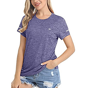 MAGNIVIT Running Shirts for Women Short Sleeve Shirts Athletic Shirts Running Shirts Cycling Shirts Gym Shirt Loose Fit Blouse Violet