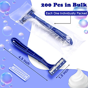 200 Pieces Disposable Razor Bulk for Men Individually Wrapped Twin Blades Shaving Razor Mens Razors for Shaving Safety Hotel Guest House Travel Home Use Portable, Blue