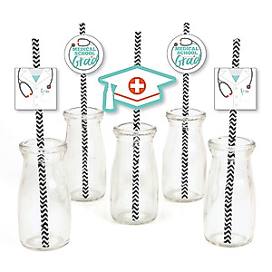 Big Dot of Happiness Medical School Grad - Paper Straw Decor - Doctor Graduation Party Striped Decorative Straws - Set of 24