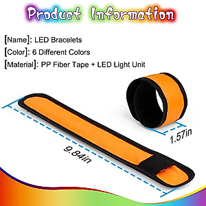 Amarlozn LED Light up Slap Wristband, Flashing Bracelets for Kids, Glow in The Dark Armband for Adults, Night Safety Toys for Walking Running Camping, Christmas New Year Party Supplies Gift 6 Pack