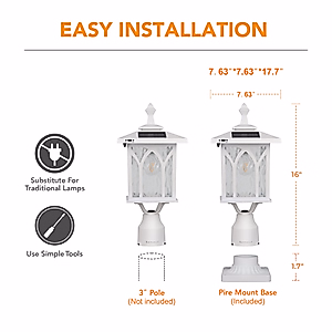 Kemeco ST4328Q-W Solar Post Light Outdoor Cast Aluminum White Fixture with 3 Inch Pire Mount for Pole Pillar Yard Garden Landscape Entryways Décor