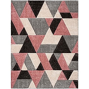 Well Woven Loecke Blush Triangle Boxes Geometric Thick Soft Plush 3D Textured Shag Area Rug 5x7 (5'3" x 7'3")