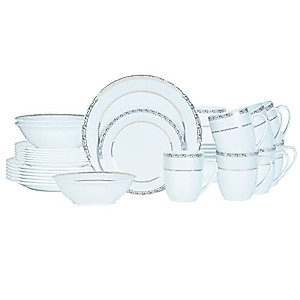 Fitz and Floyd Gold Serif 32-Piece Dinnerware Set, Service For 8, Serif Pattern