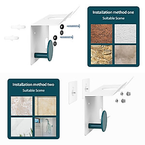 KYZDZQ Hair Dryer Holder, Bathroom Blow Dryer Holder Wall Mounted, Hair Dryer Hook with Plug Cord Organizer Hook, Compatible with Dyson Blow Dryer, (White+Blue)