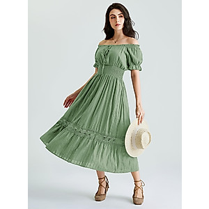 Renaissance Dress for Women Medieval Midi Length Vintage Dresses Light Green L
