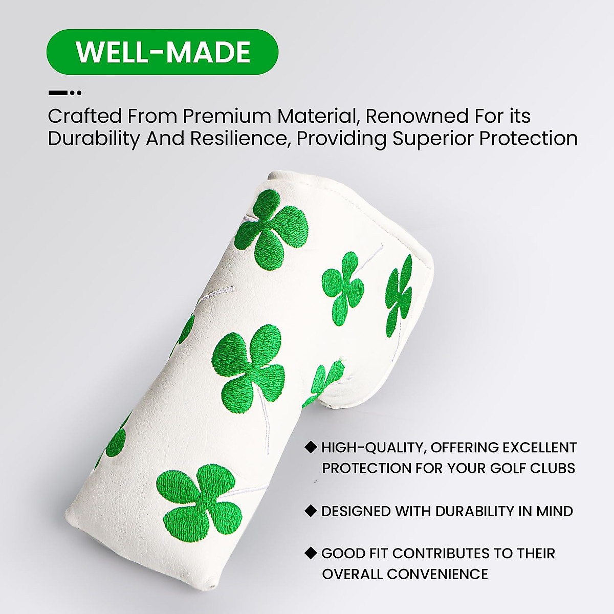 Golf Putter Head Covers Blade Club Headcover PU Leather Protector Cover Black White Fits All Putters for Men Women (White&Green Leaves)