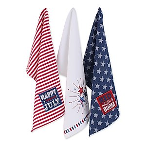 DII Patriotic Dish Towel Set 18x28, Decorative Kitchen Towels, Red White & Boom, 3 Count
