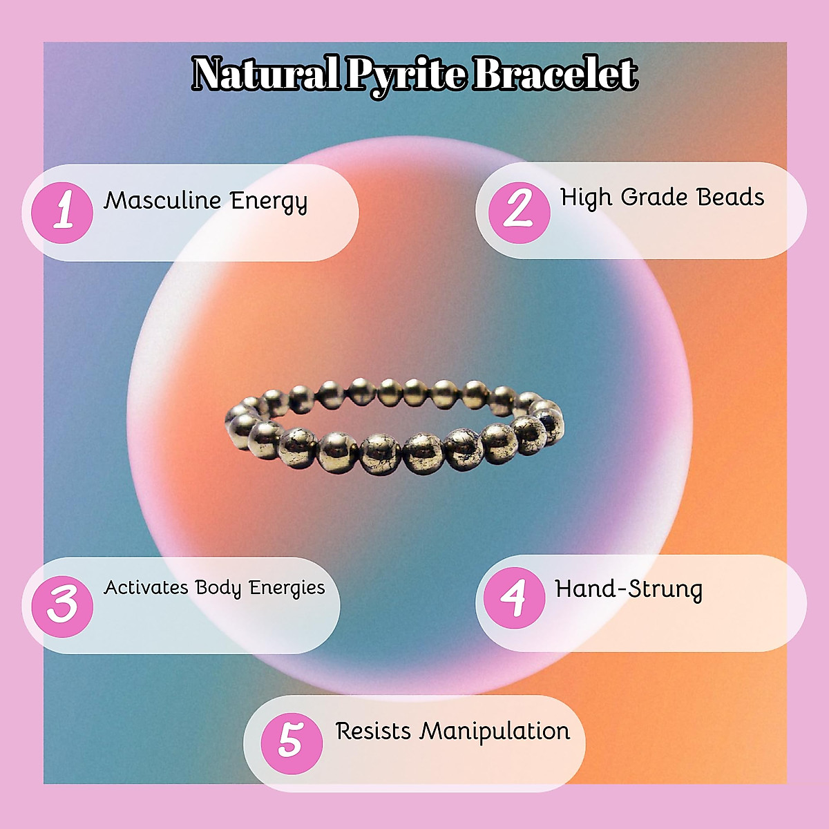 DHYANARSH Pyrite Beads Bracelet - Astronomy Jewelry, AAA Natural Stone Beads 8mm