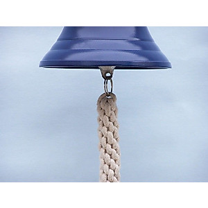 Hampton Nautical 3xglass-101 Solid Brass Hanging Ship's Bell 9"-Blue Powder Coated Nautical Home Decoration, 9 inch