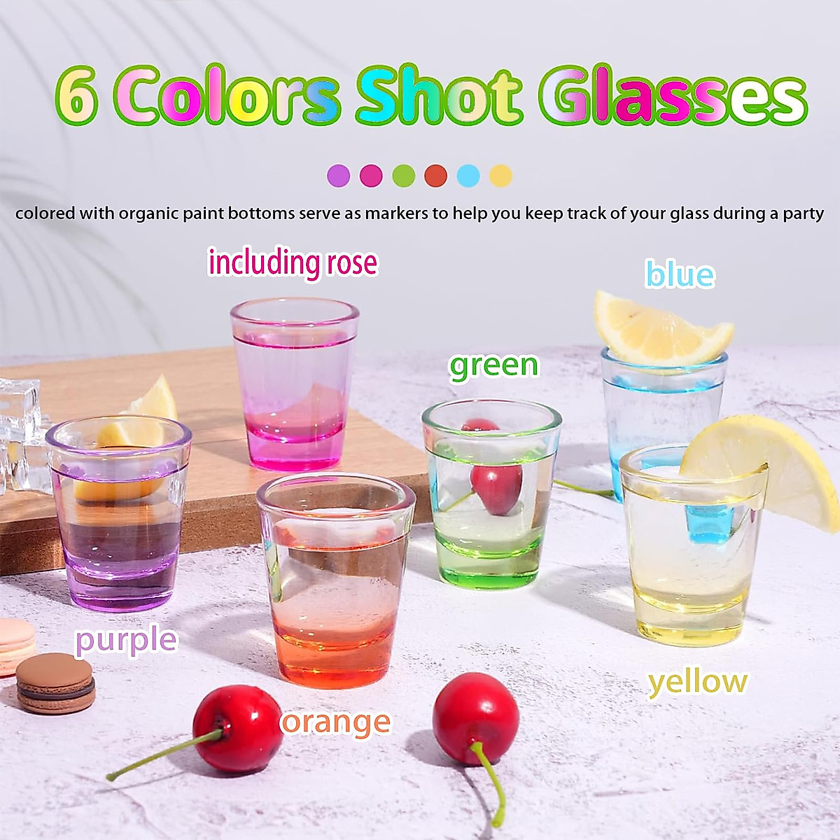 ZZYFGH 6 Pack Shot Glasses Set,1.5 oz Colorful Shot Glass with Heavy Base,Shot Glass for Vodka, Whiskey, Tequila, Espressos, Spirits & Liquors