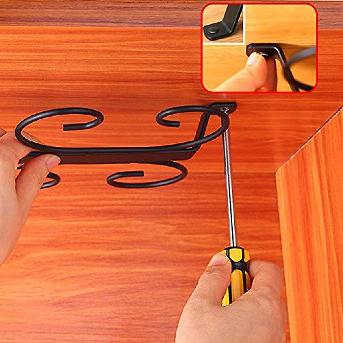 GeLive Under Cabinet Wine Glass Holder Stemware Rack Glass Storage Hanger With 4 Hooks Organizer for Kitchen and Bar (Black)