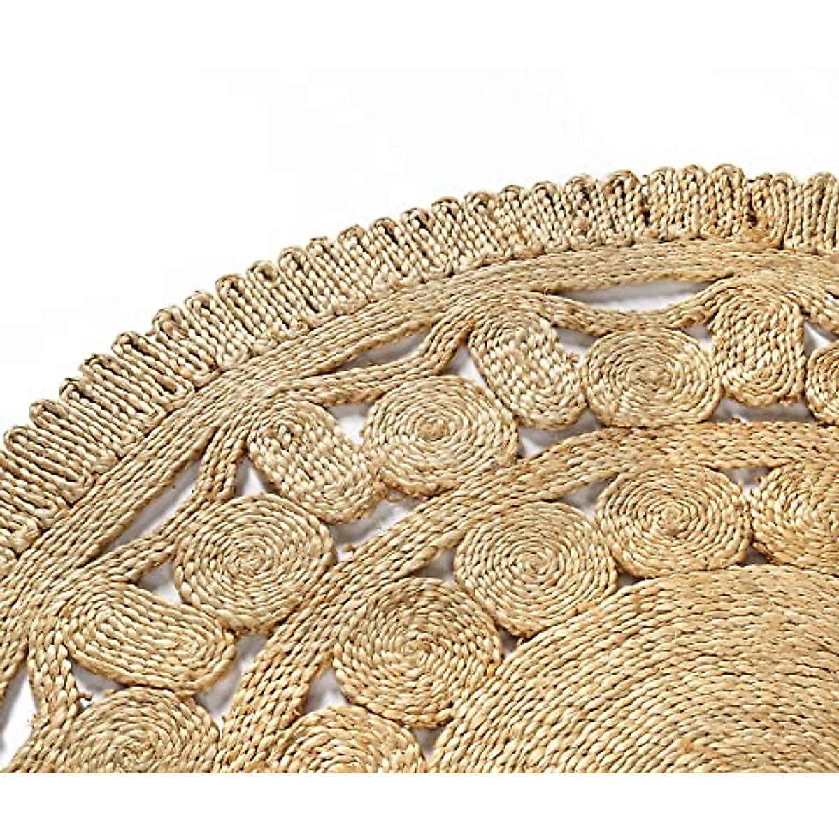 GRUHUM Handwoven Jute Area Rug- 4ft Round-Natural Fiber Boho Soft Braided Rustic Vintage Beige Reversible EcoFriendly Rugs- Farmhouse Indoor EcoFriendly Kitchen Bedroom Living Room Hallways 4'ftRound