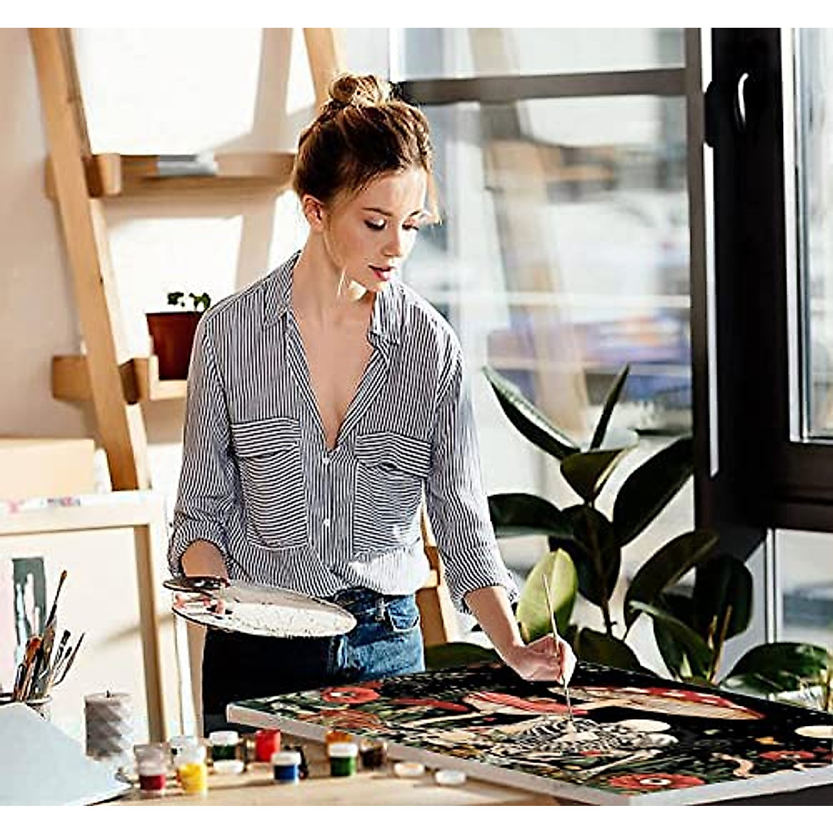 VIGEGU Paint by Number for Adults,Painting by Numbers Kits On Canvas,Without Frame DIY 4 Pack Cow Elephant Sea Turtle Moth Oil Painting Acrylic Paints Home Decor 12x16 inch