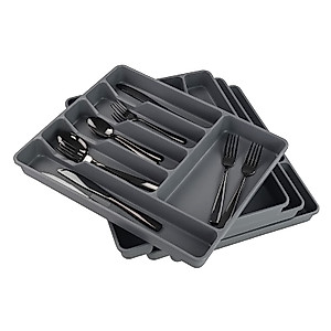 Teyyvn 4-Pack Plastic Cutlery Storage Tray, Flatware Drawer Organizer, Multi-Purpose Storage Tray, Gray