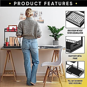 Under Sink Organizer,Metal Pull Out Kitchen Cabinet Organizer with Sliding Drawer,Sturdy Multi-Functional for Bathroom Organization,Black