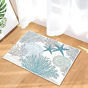 Coastal Area Rug 2x3 Throw Rugs Beach Ocean Area Carpet Small Rug Washable Entryway Doormat Indoor Entrance Door Mats Non-Slip Floor Carpets for Kitchen Bathroom Laundry Bedroom Living Room,Blue