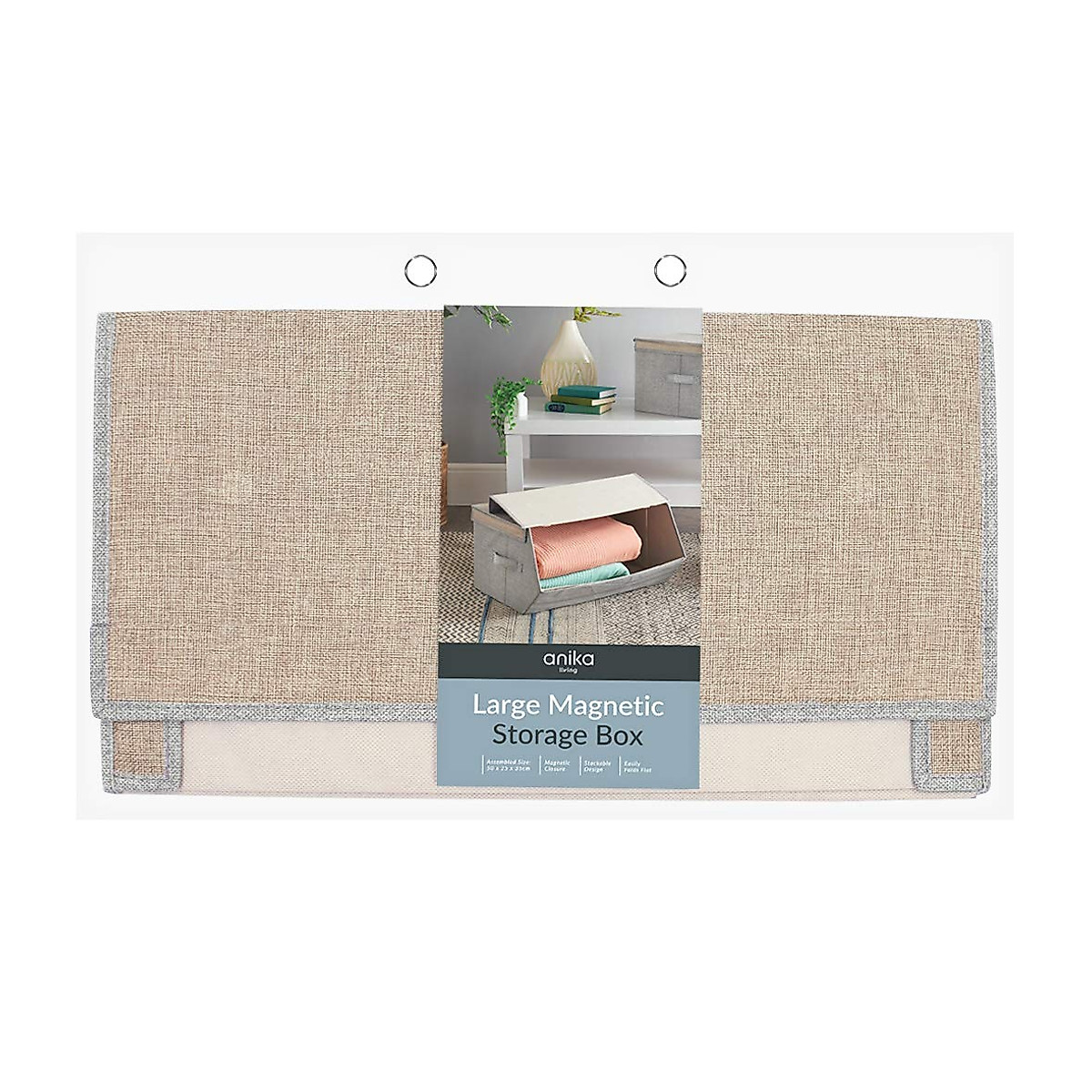 Anika 66819 Stackable Storage Box with Magnetic Secured Lid-25x35x50cm-Cream, Canvas, Cream, Large