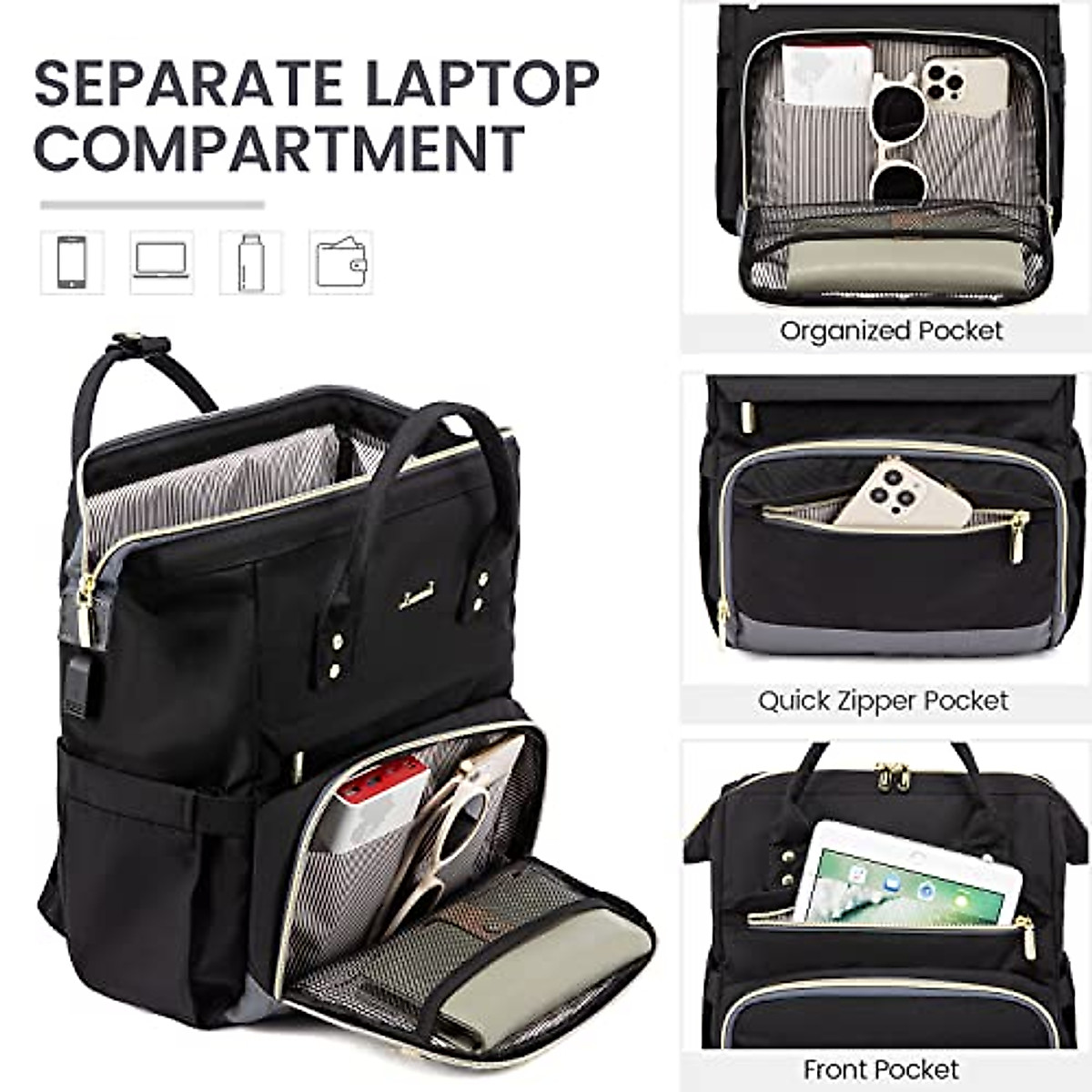 LOVEVOOK Laptop Backpack for Women Backpack Purse 14 Inch Travel Work Backpack Nurse Teacher Bag Large Capacity Computer Backpack with USB Port