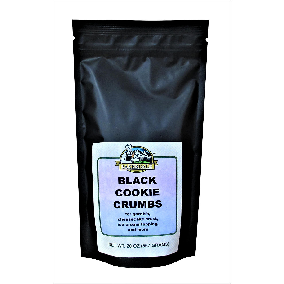 Bakerdale Black Cookie Crumbs Chocolate Dirt for Crust, Garnish, and Toppings, 20 ounce pouch
