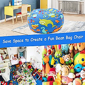 Stuffed Animal Storage Bean Bag Chair Cover for Kids Girls Toddler, Extra Large Toy Storage Organizer Beanbag Chair Without Filling for Boys Children Room, Sea 32"