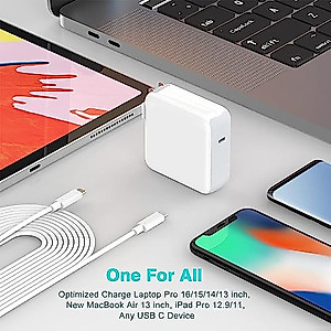 96W USB C Charger for MacBook Pro 16, 15, 14, 13 inch 2023, 2022, 2021, 2020, 2019, 2018, M1 M2 MacBook Air, iPad Pro, USBC Laptop Power Adapter, LED, 6.6ft 5A Cable Charging as Fast as MagSafe 3
