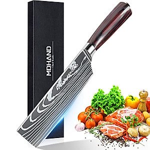 MDHAND 7" Nakiri Knife - Ultra Sharp Meat Cleaver Knife and Kitchen Knife, High Carbon Stainless Steel, Chef Knife for Home and Kitchen with Ergonomic Pakkawood Handle, Gifts for Women and Men