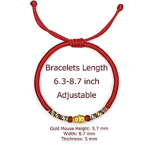 ZHOU LIU FU 24K Solid Gold Bracelets, Real Pure Gold Bracelet Chinese Zodiac Jewelry Adjustable Braided Bracelet Rabbit Dragon Dog Piggy for Women Men AEBZ175704