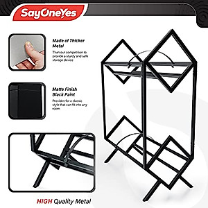 SAYONEYES Vinyl Record Storage – Mate Black Vinyl Record Holder 160 to 200 LP Capacity - Durable Metal Two Tier Record Holder for Albums, Books, Magazine and Office Files