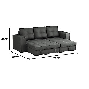 Furniture of America Charlton Modern 5-Seater Tufted Fabric Upholstered Convertible 99 in. Storage Sectional for Living Room, Gray