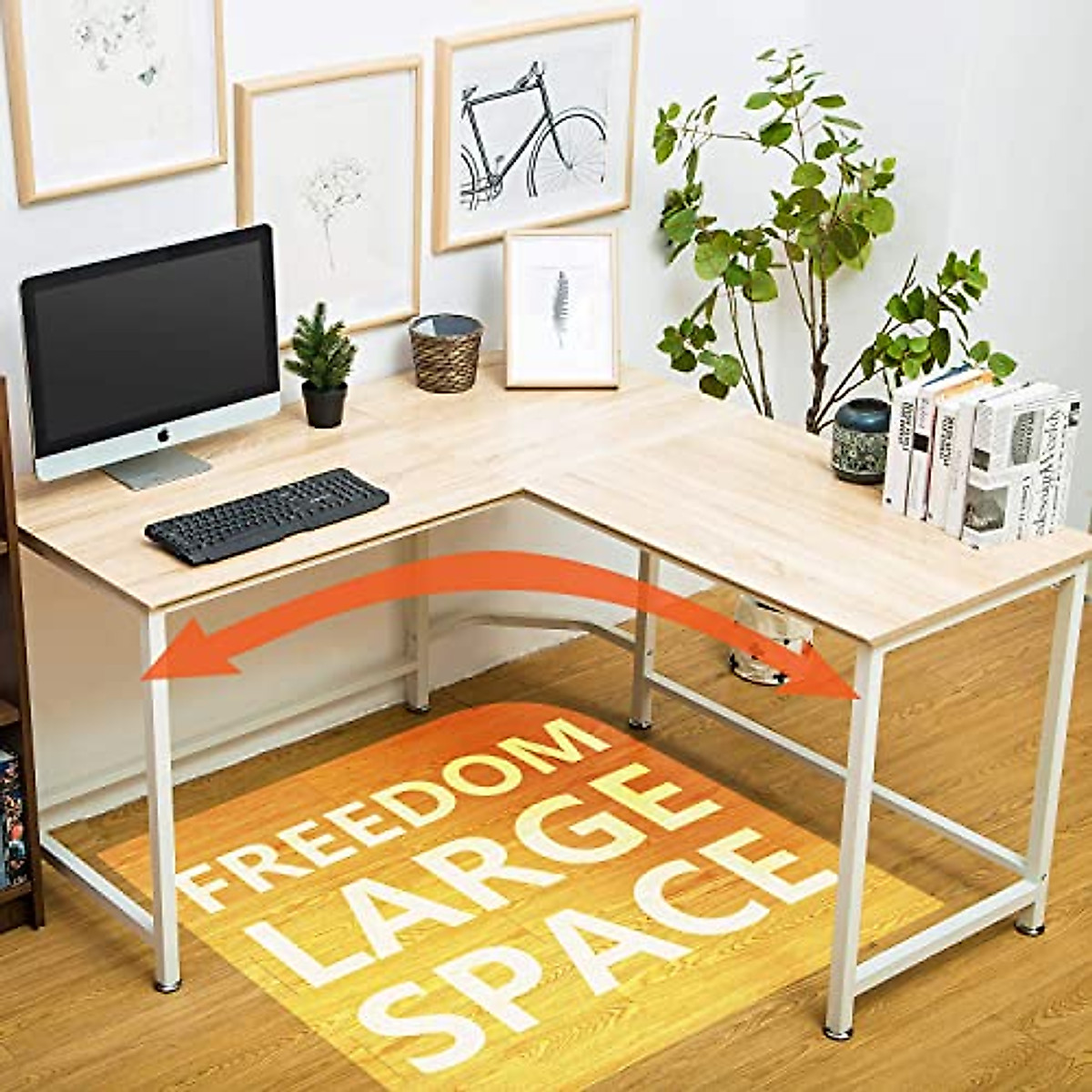 TOPSKY L-Shaped Desk Corner Computer Desk 55" x 55" with 24" Deep Workstation Bevel Edge Design (Oak)