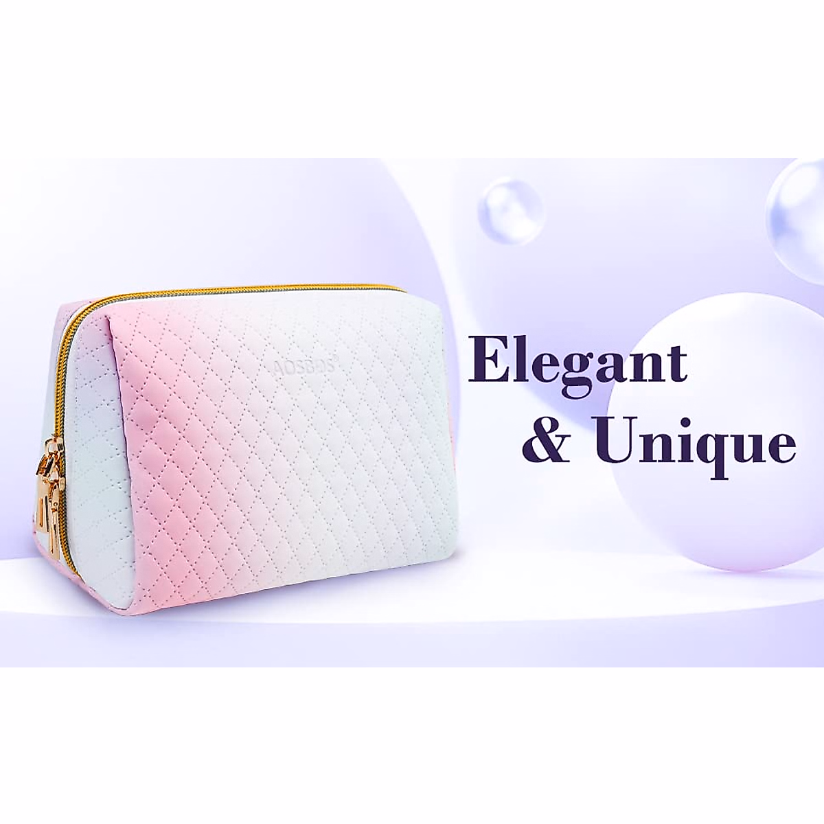 Aosbos Small Makeup Bag Travel Size Makeup Bag Cosmetic Travel Bag Makeup Bags for Women Makeup Pouch Cute Make Up Bag for Purse Gradient White Pink