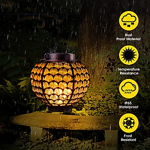 Bownew Outdoor Hanging Solar Lantern Outside Waterproof Metal Solar Powered Lights Decor for Garden Patio Deck Lawn Pathway Yard Porch Balcony Tabletop and Tree