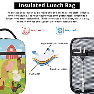 KiuLoam Insulated Lunch Box Farm Animals Cow Pig Sheep Reusable Lunch Bag With Shoulder Strap For Women/Men/Girls/Boys Lunchbox Meal Tote Bag