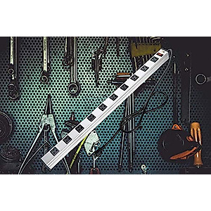 10 Outlet Plugs Heavy Duty Metal Power Strip, Aluminum Workshop Socket with 4FT Long Cord and Power Switch. 15A, 125V, 1875W